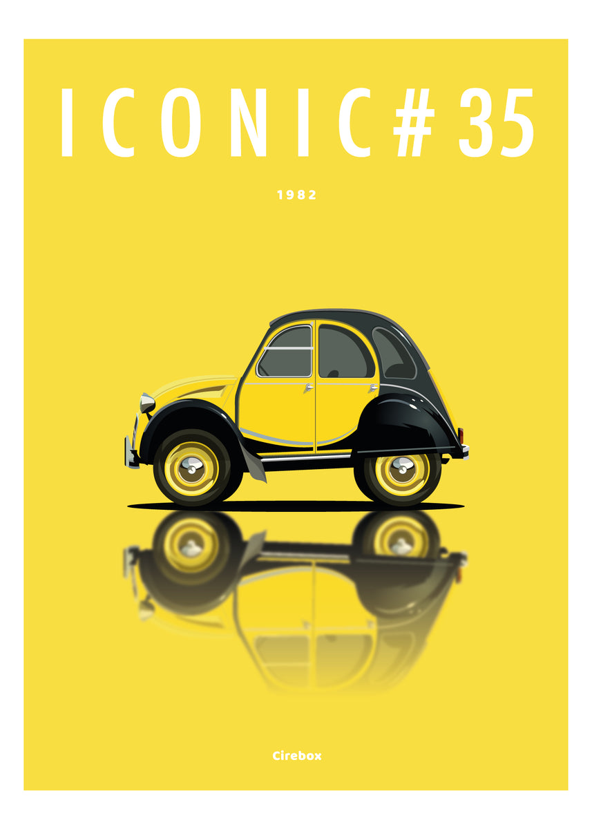 Affiche ICONIC CITROEN 2CV Charleston Jaune – ICONIC CAR TOONS by Cirebox