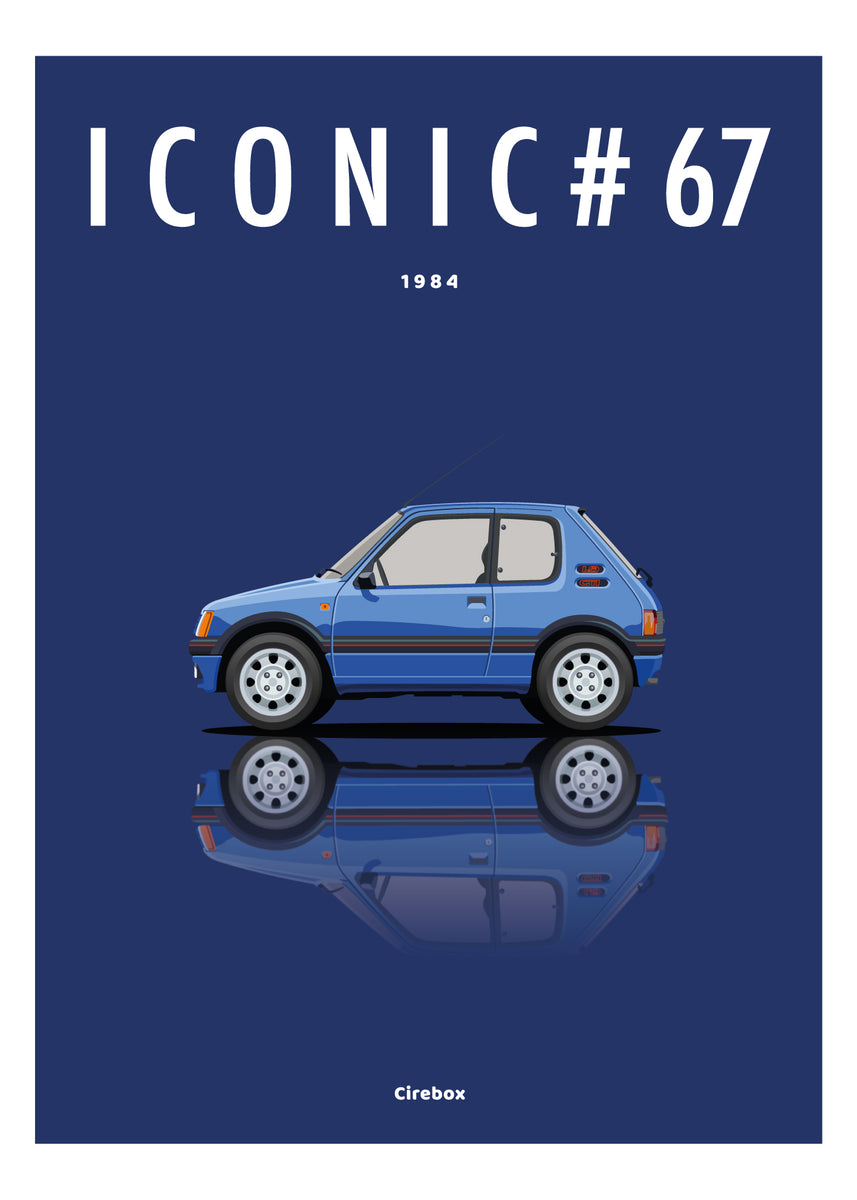 Affiche ICONIC PEUGEOT 205 GTI 1,9 – ICONIC CAR TOONS by Cirebox